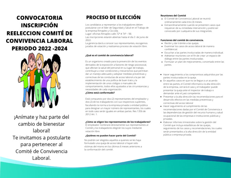 Convocatoria Inscripción Reeleccion Comité de Convivencia Laboral | PDF