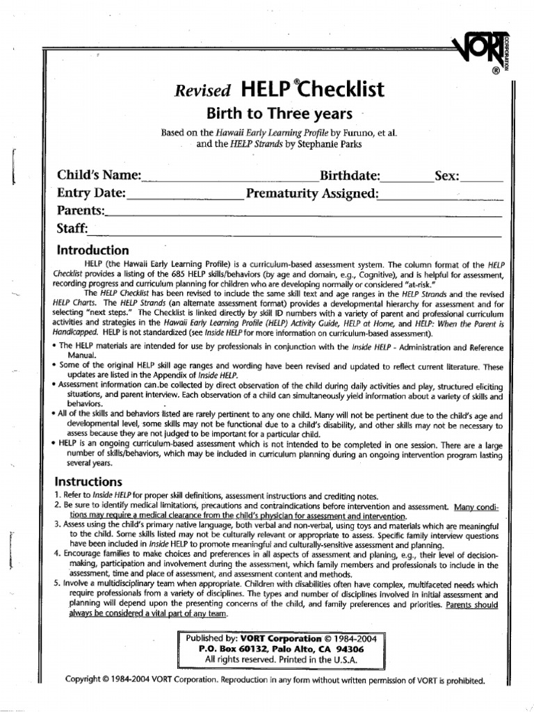 HELP 0-3 English | PDF