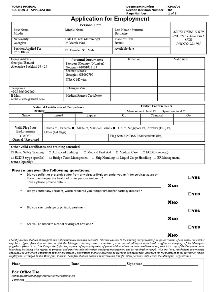 CMO 03 Application Form | PDF | Oil Tanker | Shipping