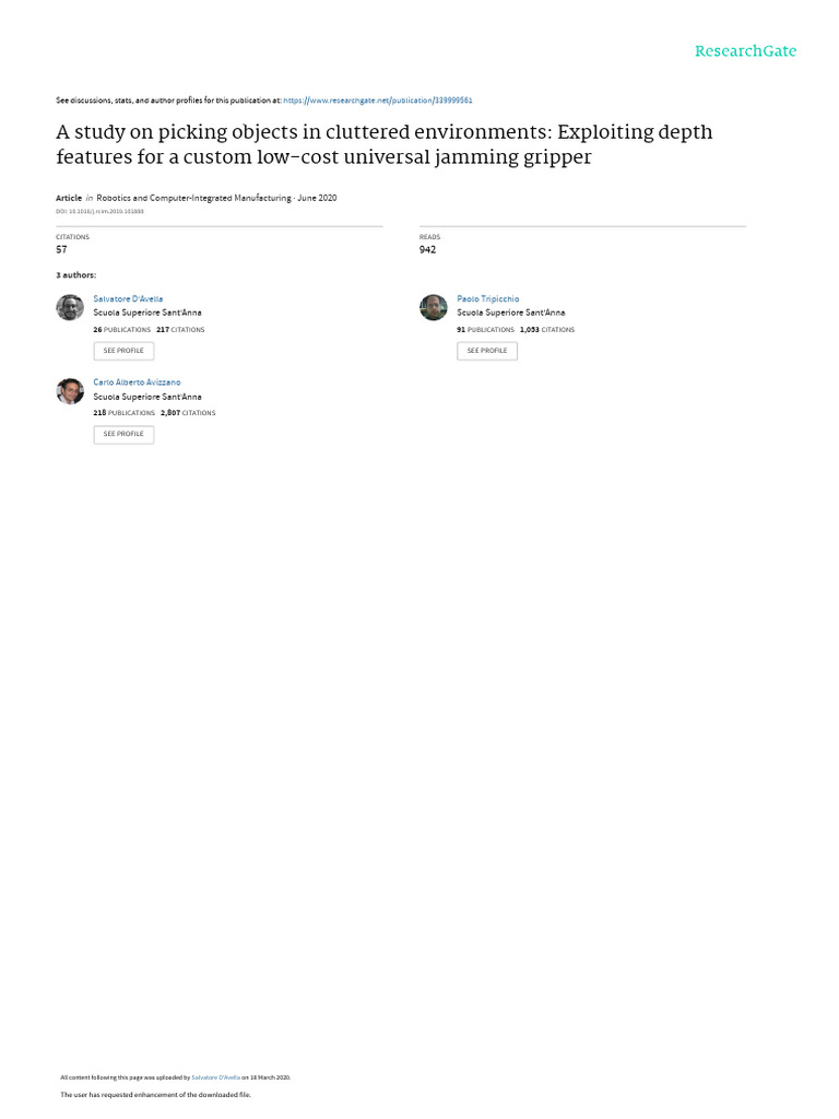 A Study On Picking Objects in Cluttered Environments: Exploiting Depth Features For A Custom Low ...