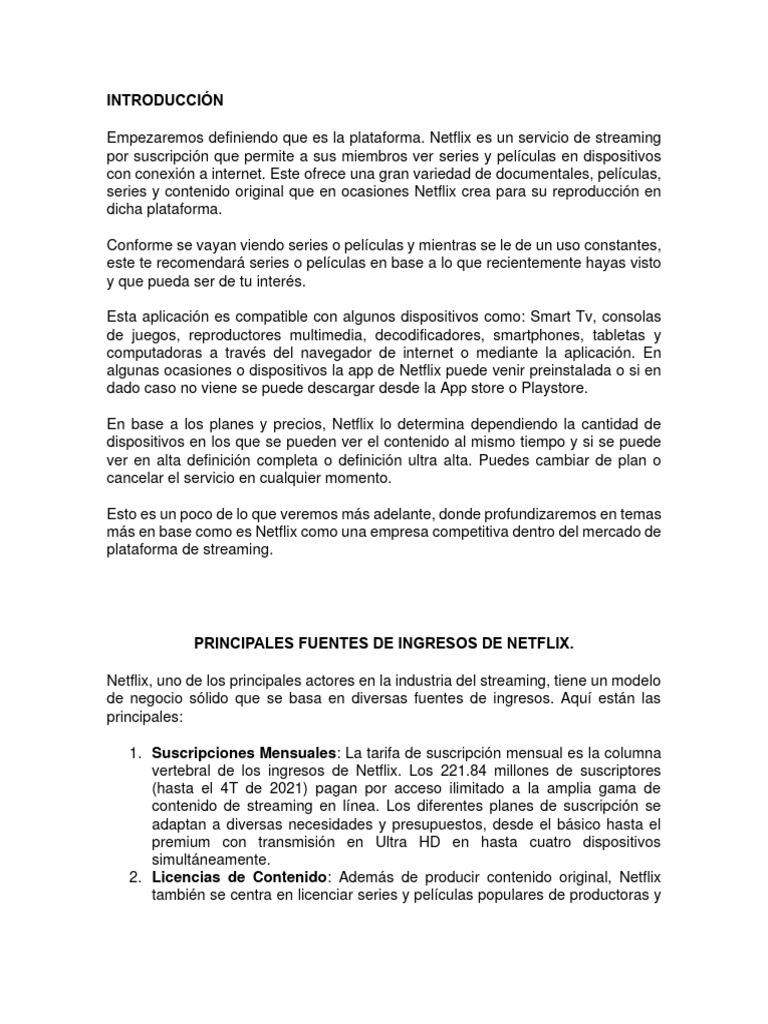Intro, Conclusion e Informacion de Netflix | PDF | Netflix | Streaming ...
