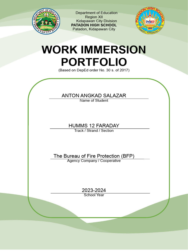 Work Immersion Portfolio Template | Download Free PDF | Learning | Behavior Modification