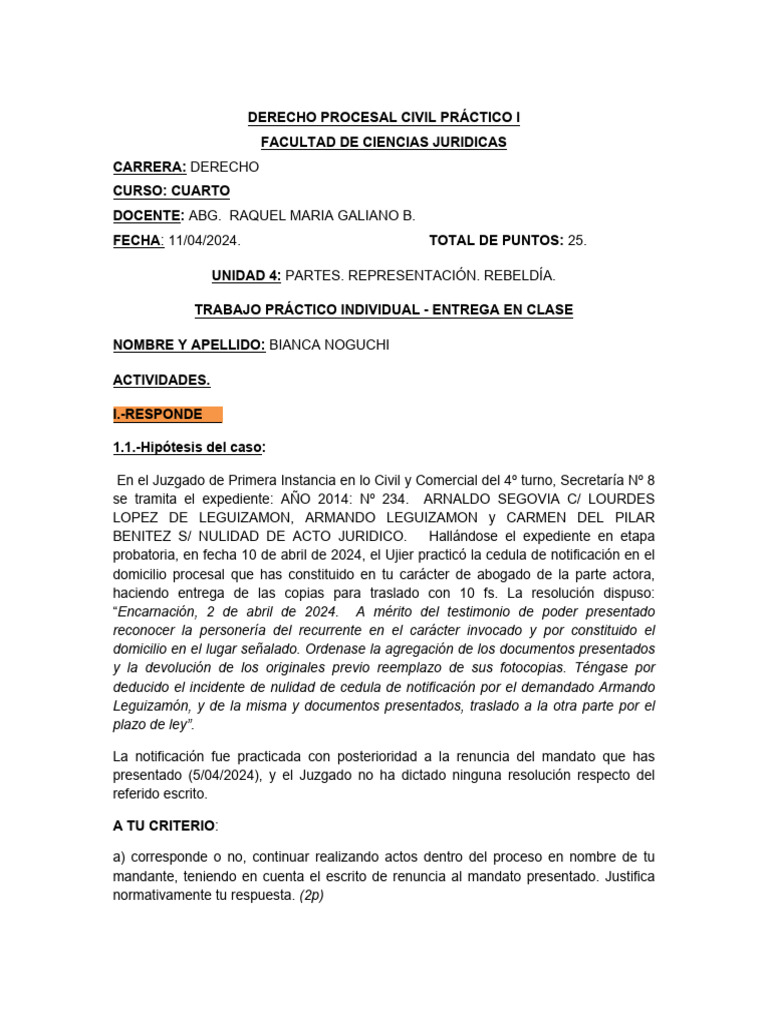 TRABAJO #8 - Partes, Rebeldía, Representación Procesal | PDF | Ley ...