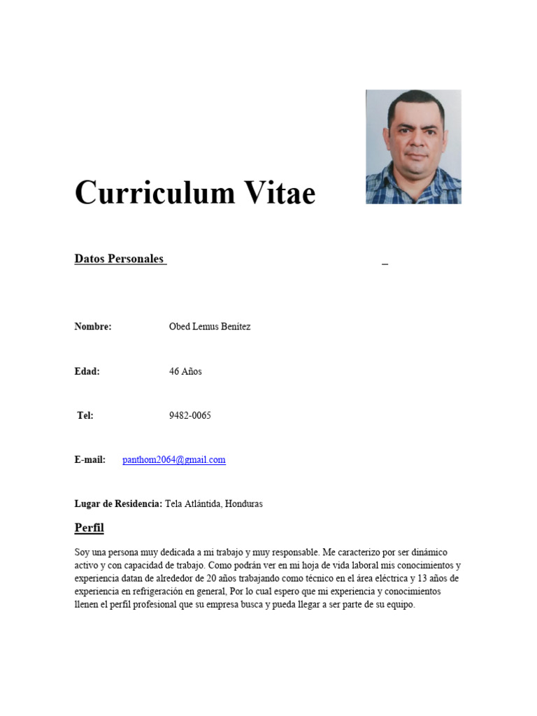 Hoja de Vida Obed Lemus | PDF | Ingenieria Eléctrica | Electricidad