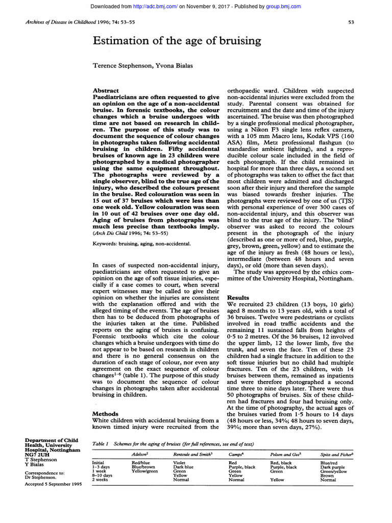Estimation of The Age of Bruising | PDF | Clinical Medicine | Medical Specialties