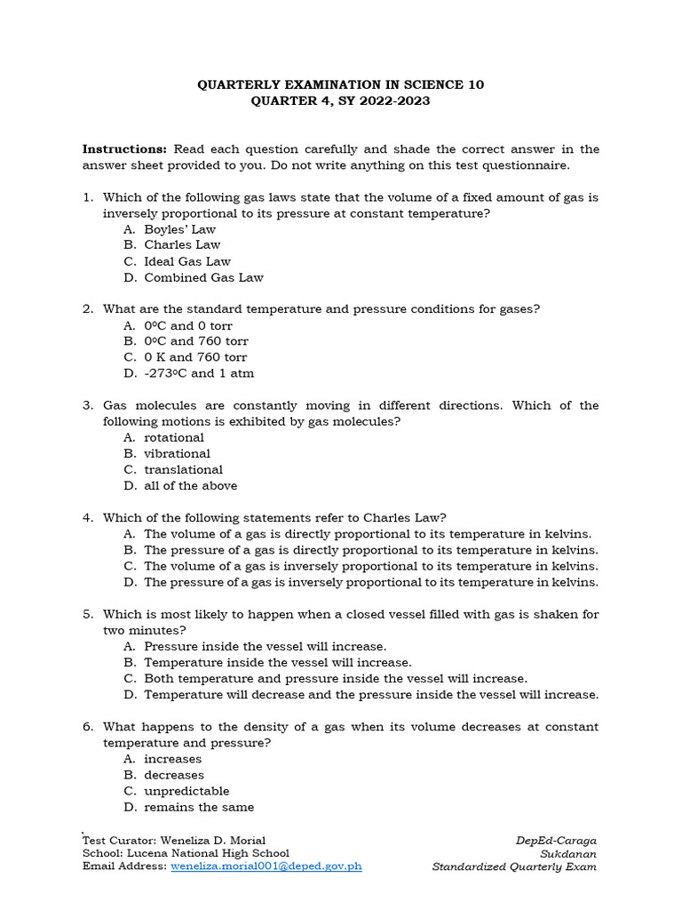 Science 10 | PDF | Gases | Chemical Reactions