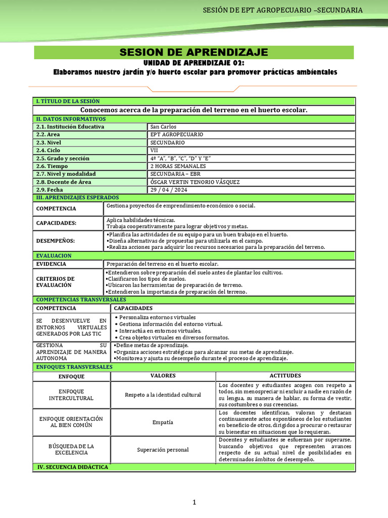 2° SESION ACTV 01.2 EPT AGROP. 2024 - 4to | PDF | Agricultura | Suelo