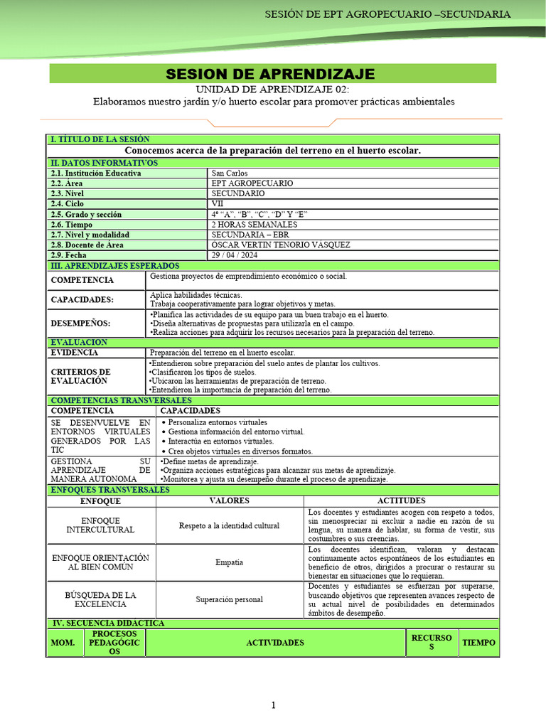 2° SESION ACTV 01.2 EPT AGROP. 2024 - 4to | PDF | Suelo | Agricultura