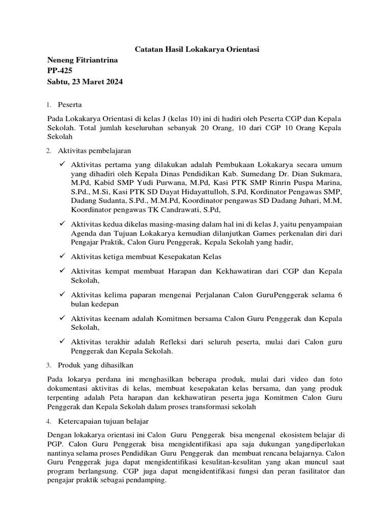 Lokakarya Orientasi CGP 2024 | PDF