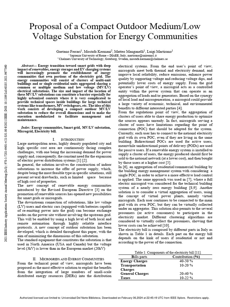 Proposal of A Compact Outdoor Medium Low Voltage Substation For Energy Communities | PDF ...