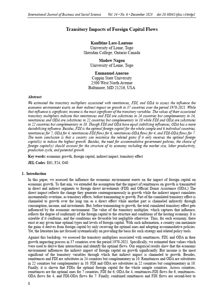 Transitory Impacts of Foreign Capital Flows | PDF | Gross Domestic ...