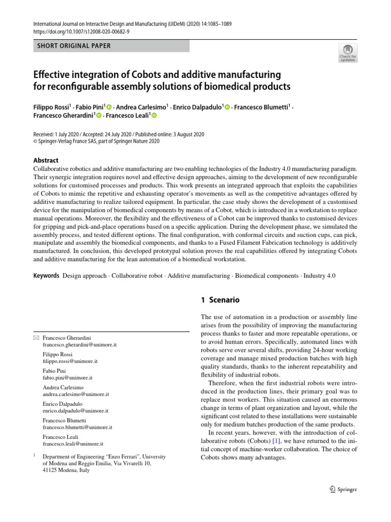 Efective Integration Of Cobots And Additive Manufacturing Pdf Automation 3 D Printing