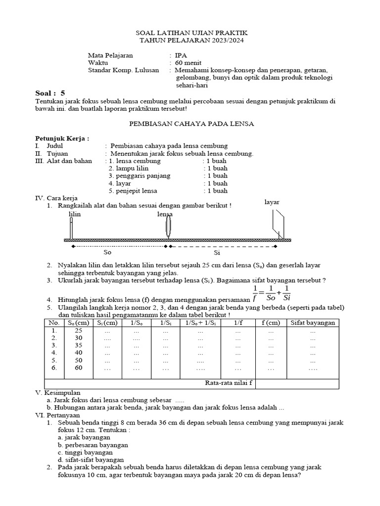 05 Soal Latihan Lensa Cembung Master | PDF