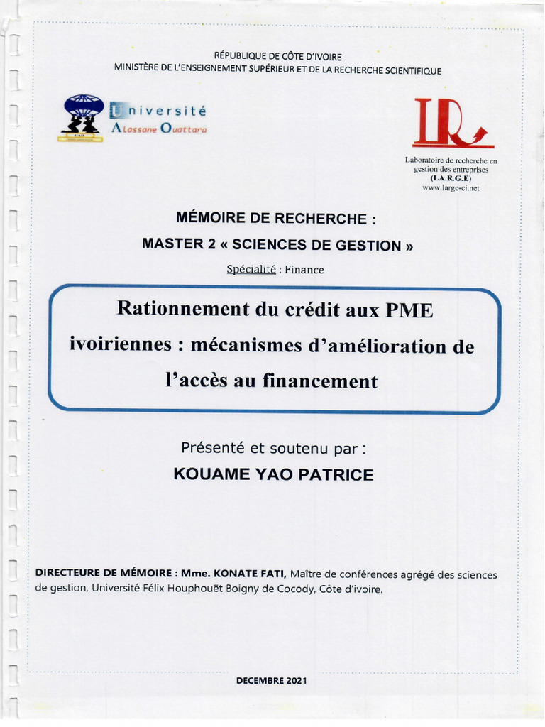 Exemple de Memoire de Recherche PR Konate Fati | PDF