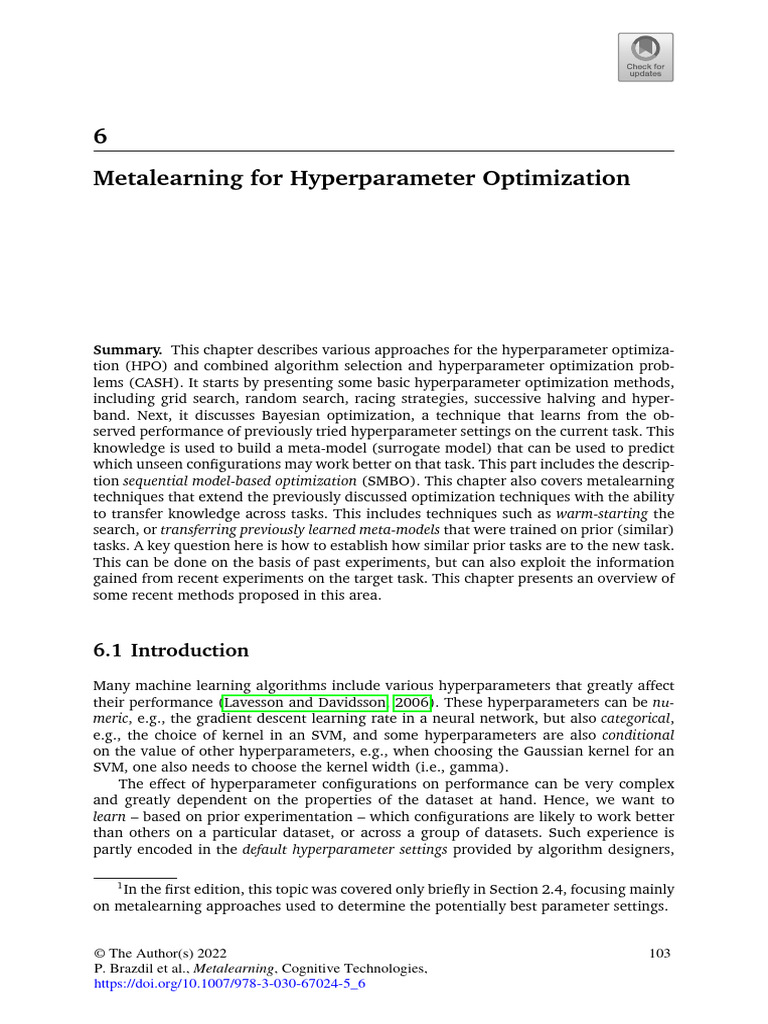 Metalearning For Hyperparameter Optimization | PDF | Mathematical Optimization | Machine Learning