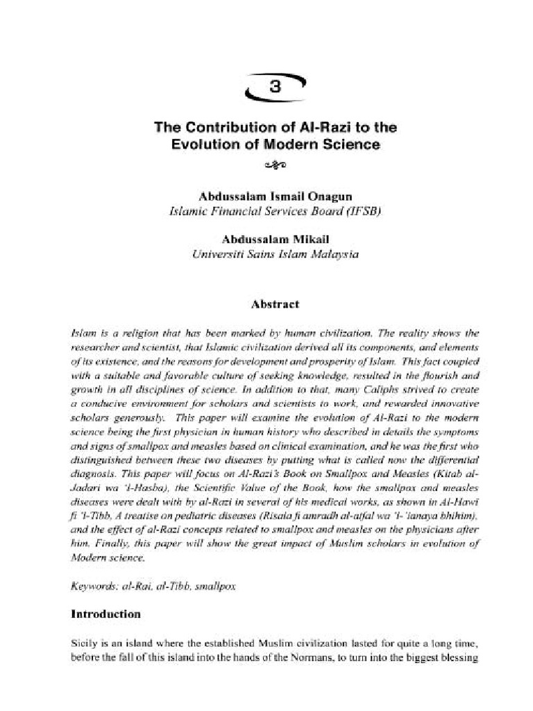 The Contribution of Al-Razi To The Evolution of Modern Science | PDF