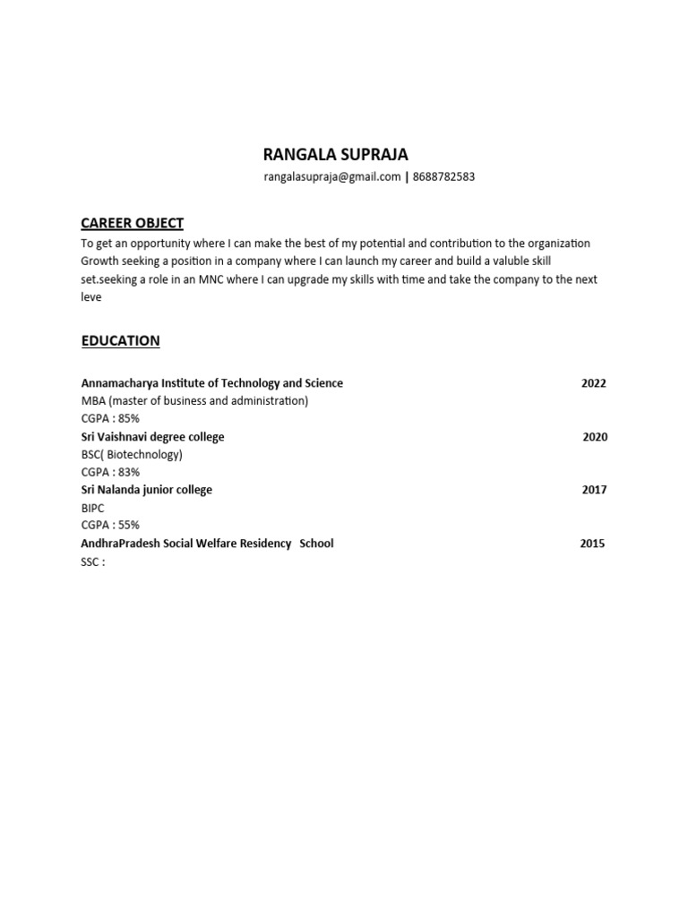 Rangala Supraja Resume | PDF