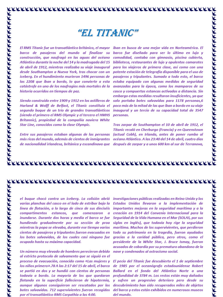 Libro Del Titanic | PDF | Envío | Transporte de agua