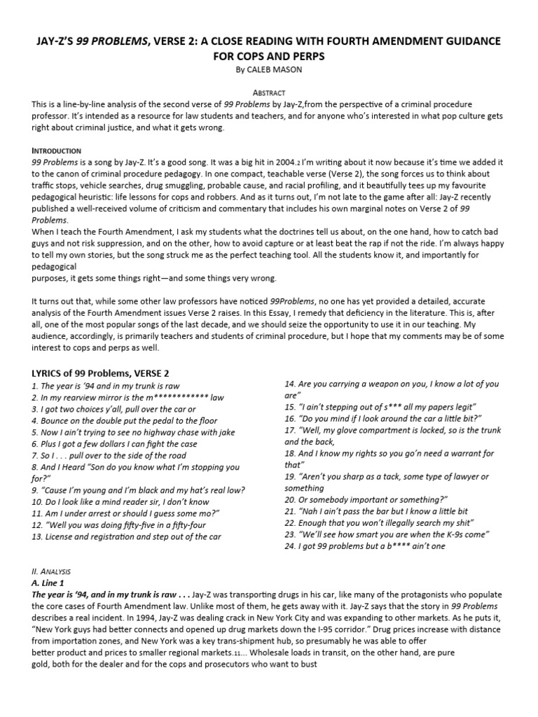 Jay-Z's 99 Problems: 4th Amendment Analysis | PDF | Probable Cause ...