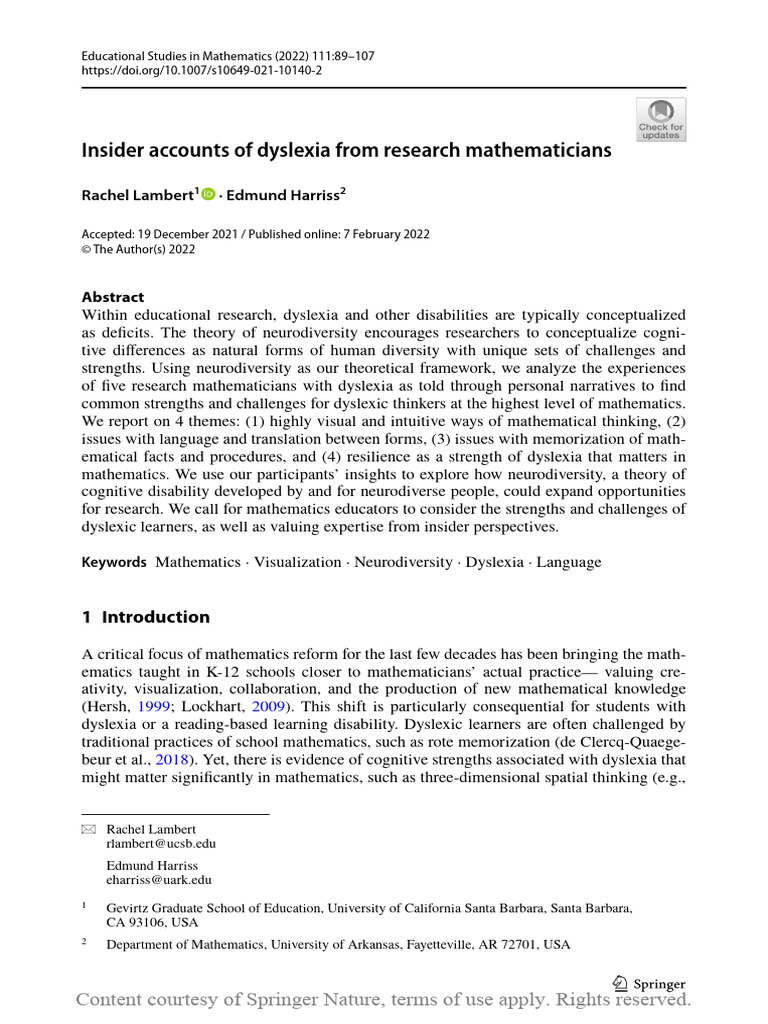 Insider Accounts of Dyslexia From Research Mathema | Download Free PDF ...