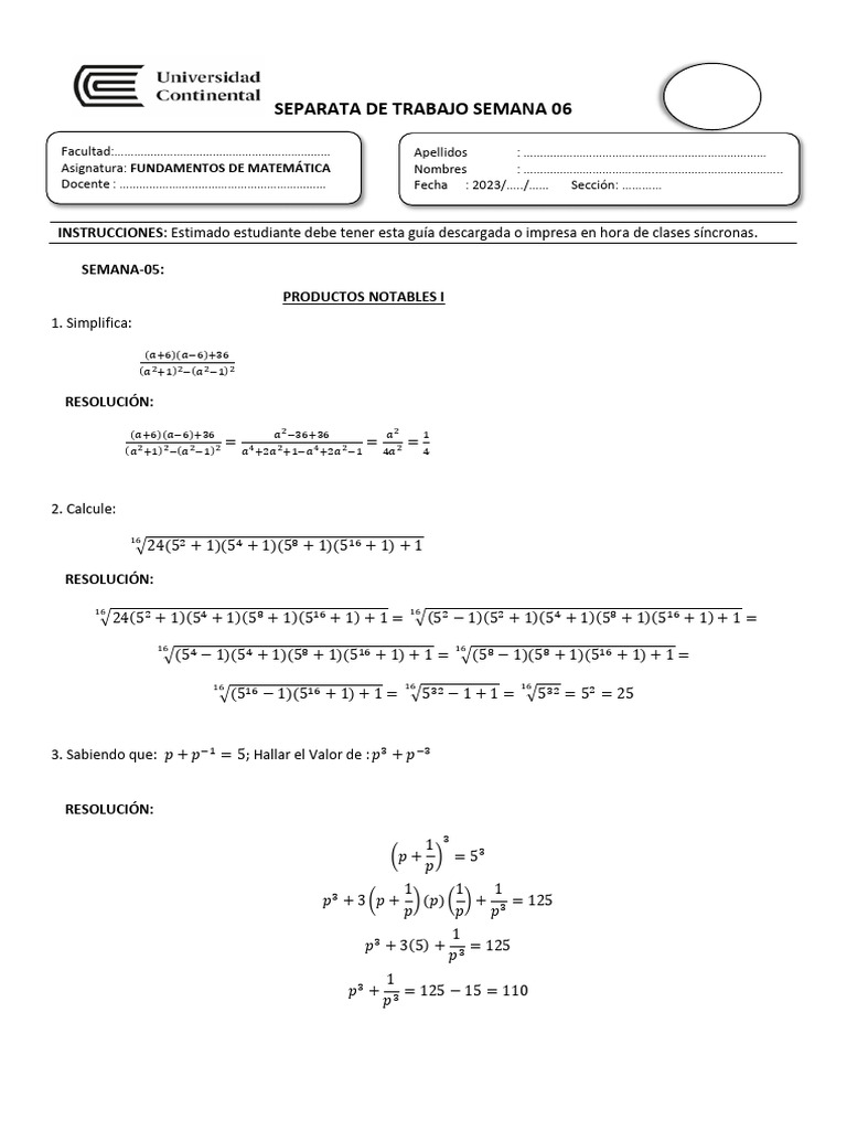Separata-Semana-06-Mate Detectar Errores | PDF | Análisis complejo | Matemáticas