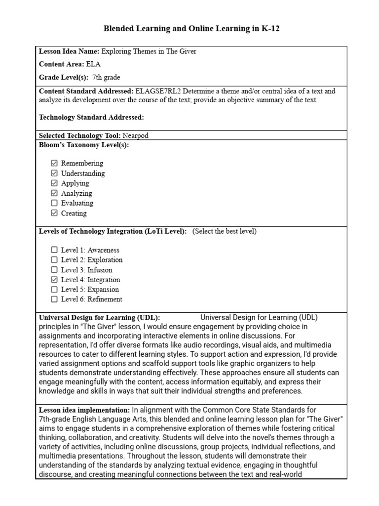 12 Blended Learning Online Learning Lesson Idea Template | PDF | Educational Technology | Learning