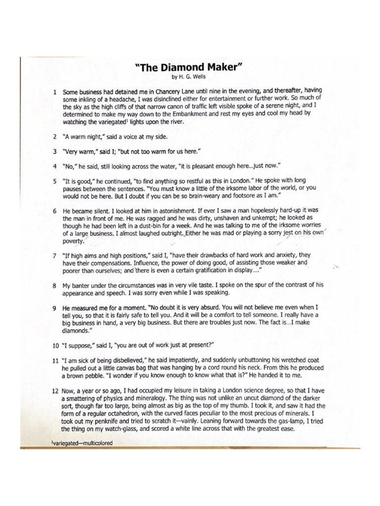 Reading The Diamond Maker With Questions 44, 45, 47, and 50 | PDF