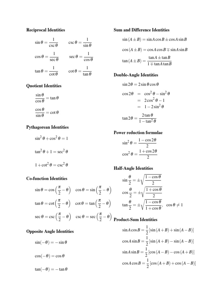 Trigonometric and Integration Formulas | PDF | Trigonometric Functions ...