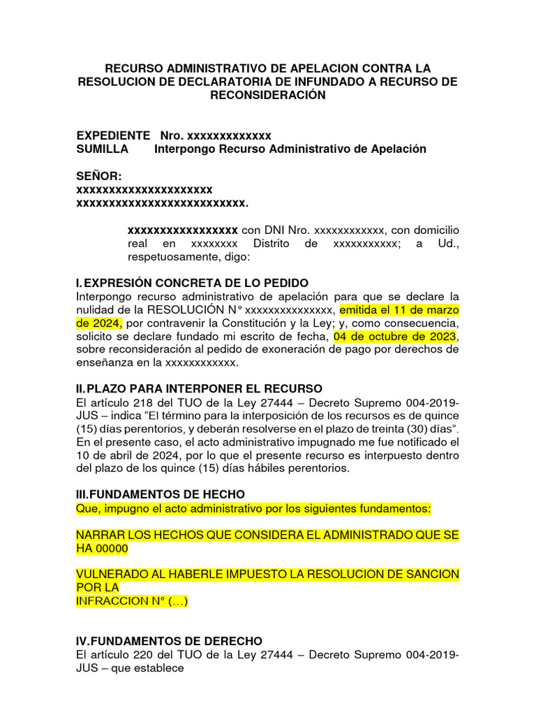 Modelo de Recurso Administrativo de Apelacion | PDF | Apelación ... Modelo de Recurso Administrativo de Apelacion | PDF | Apelación ...