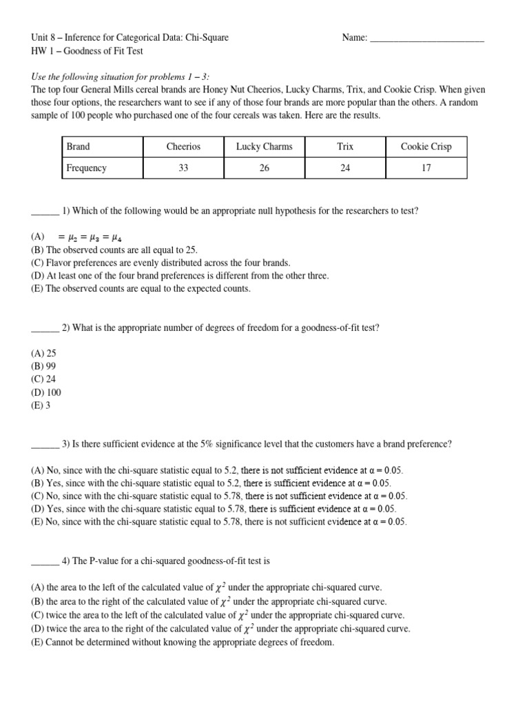 HW 1 - GOF Test | PDF | Chi Squared Test | Goodness Of Fit