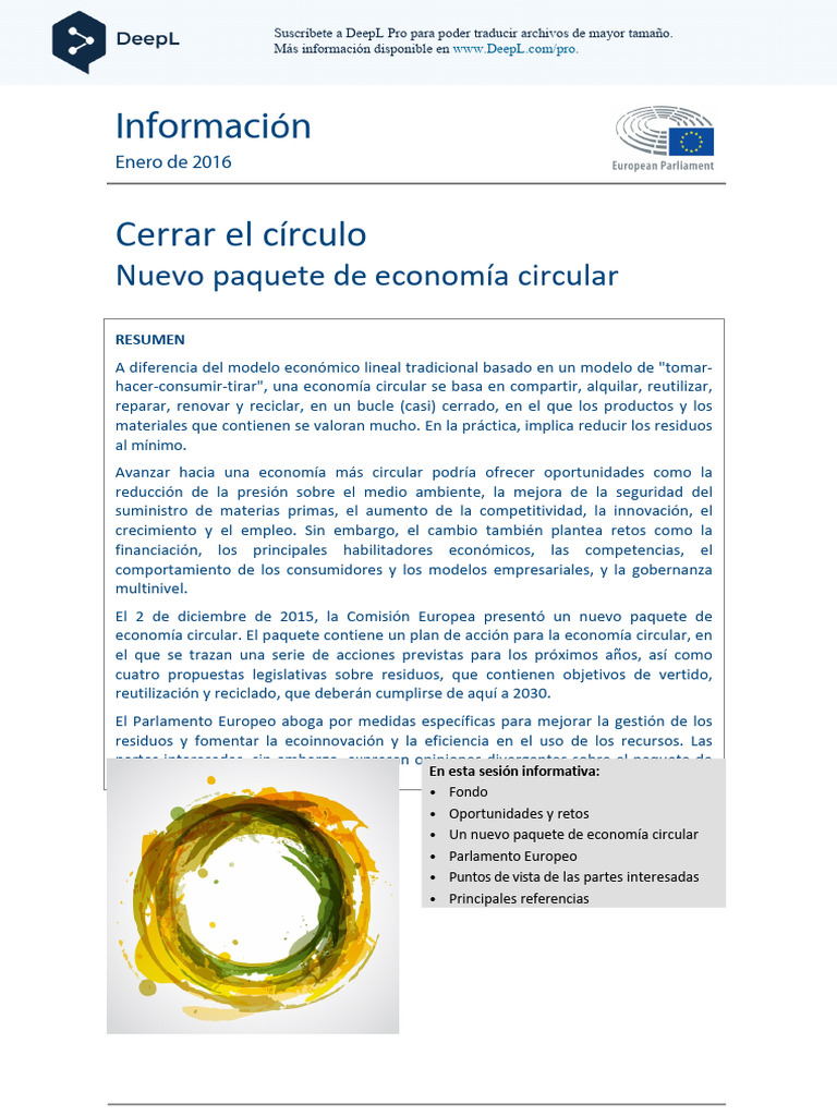 CERRANDO EL CÍRCULO NUEVO PAQUETE DE ECONOMÍA CIRCULAR Es | PDF ...