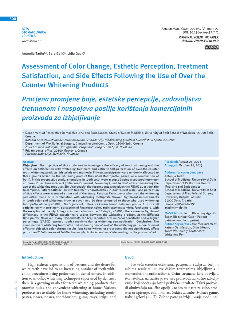 Assessment of Color Change, Esthetic Perception, Treatment Satisfaction ...