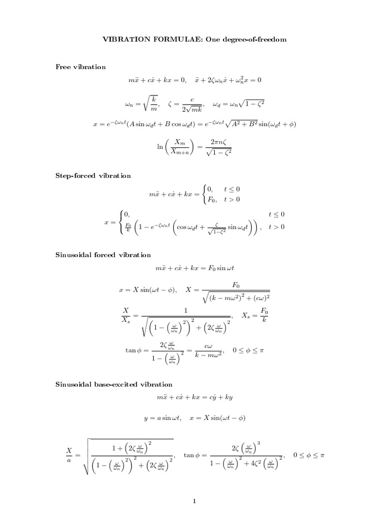 Vibration Formulas for Dynamics Analysis | PDF | Oscillation | Classical Mechanics