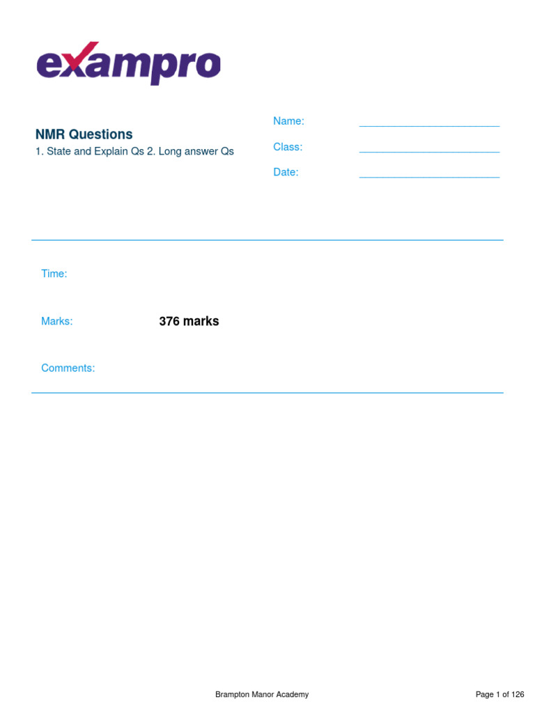 NMR Questions | PDF | Proton Nuclear Magnetic Resonance | Nuclear ...