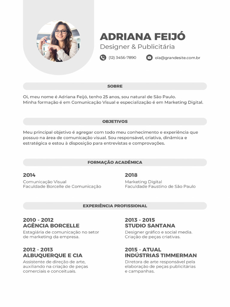 Currículo Simples Com Foto e Informações Branco e Cinza | PDF