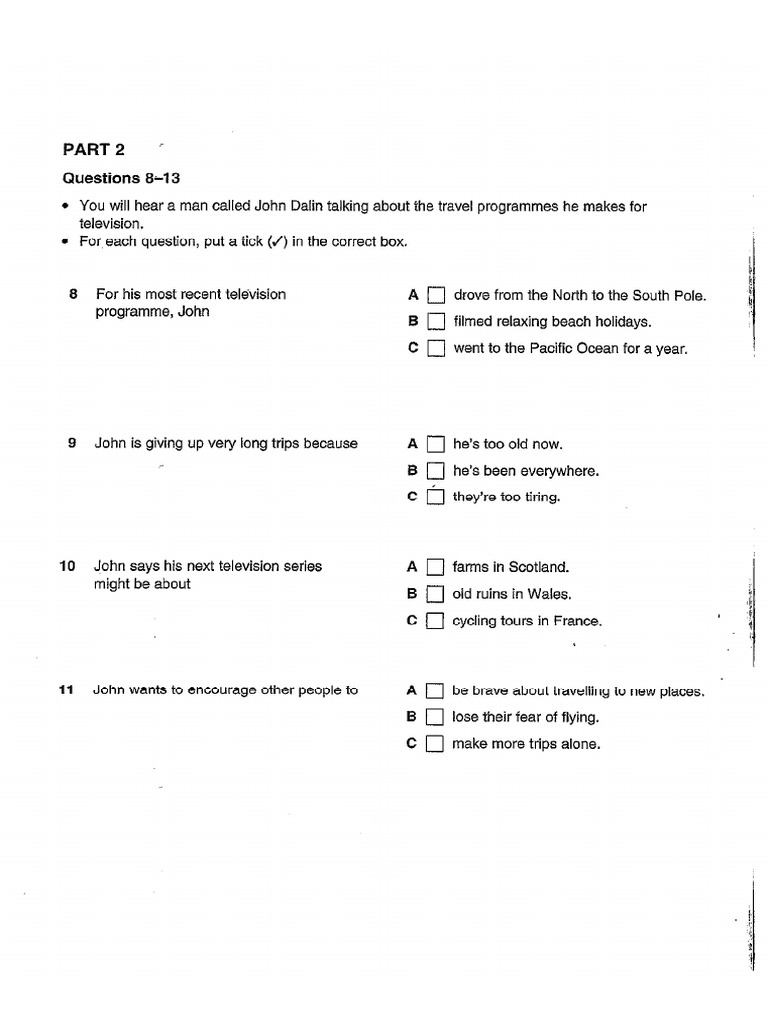 PET Practice Test 1 Listening - Part 2 | PDF