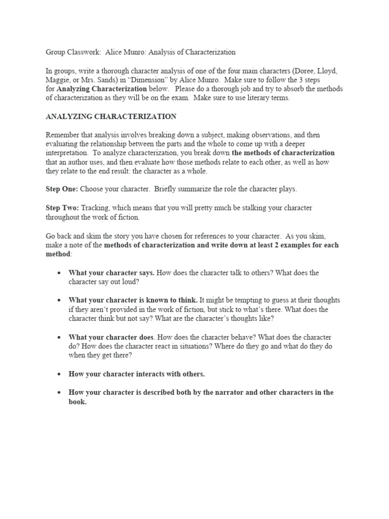 Characterization Assignment W24 | PDF | Narration