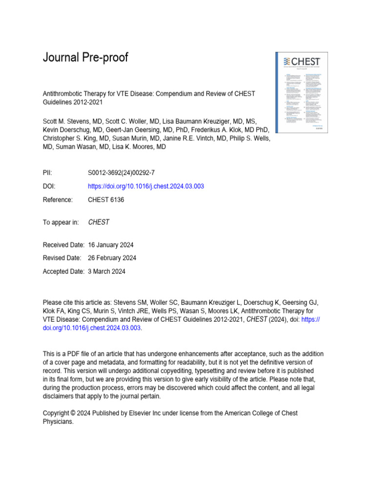 Antithrombotic Therapy For VTE Disease Compendium and Review of CHEST ...