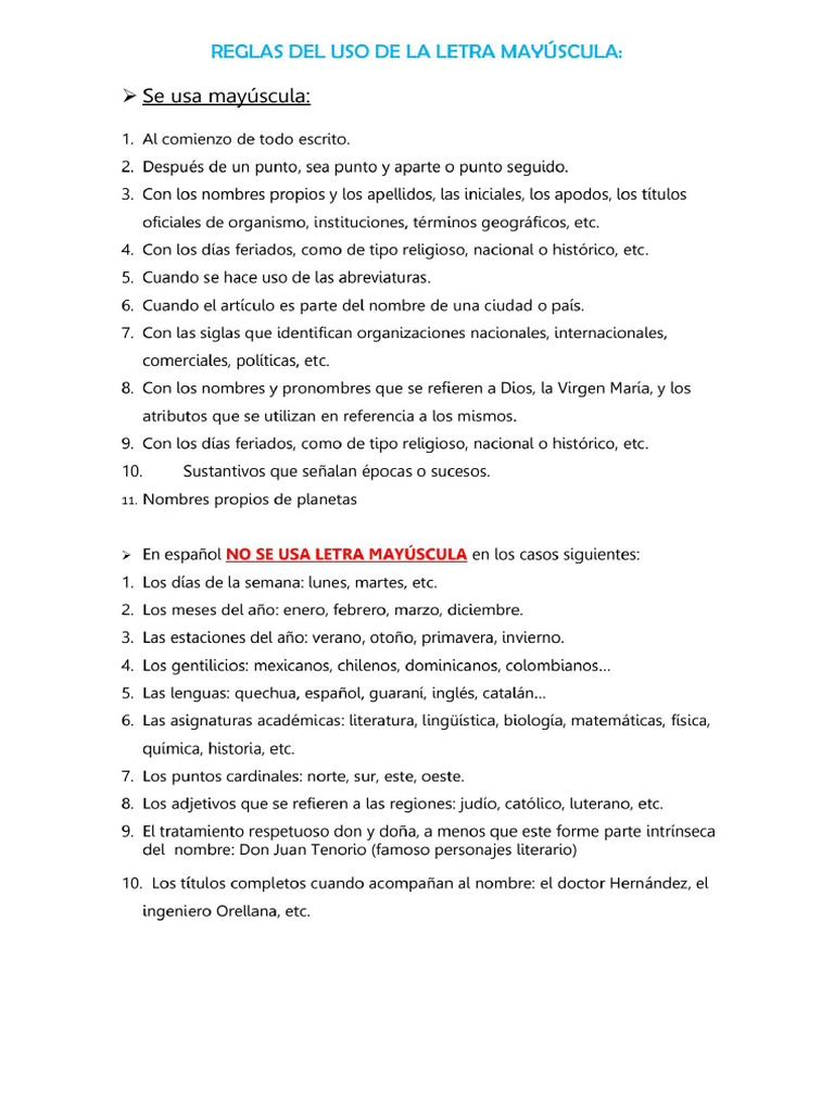 Reglas Del Uso de La Letra Mayúscula | PDF