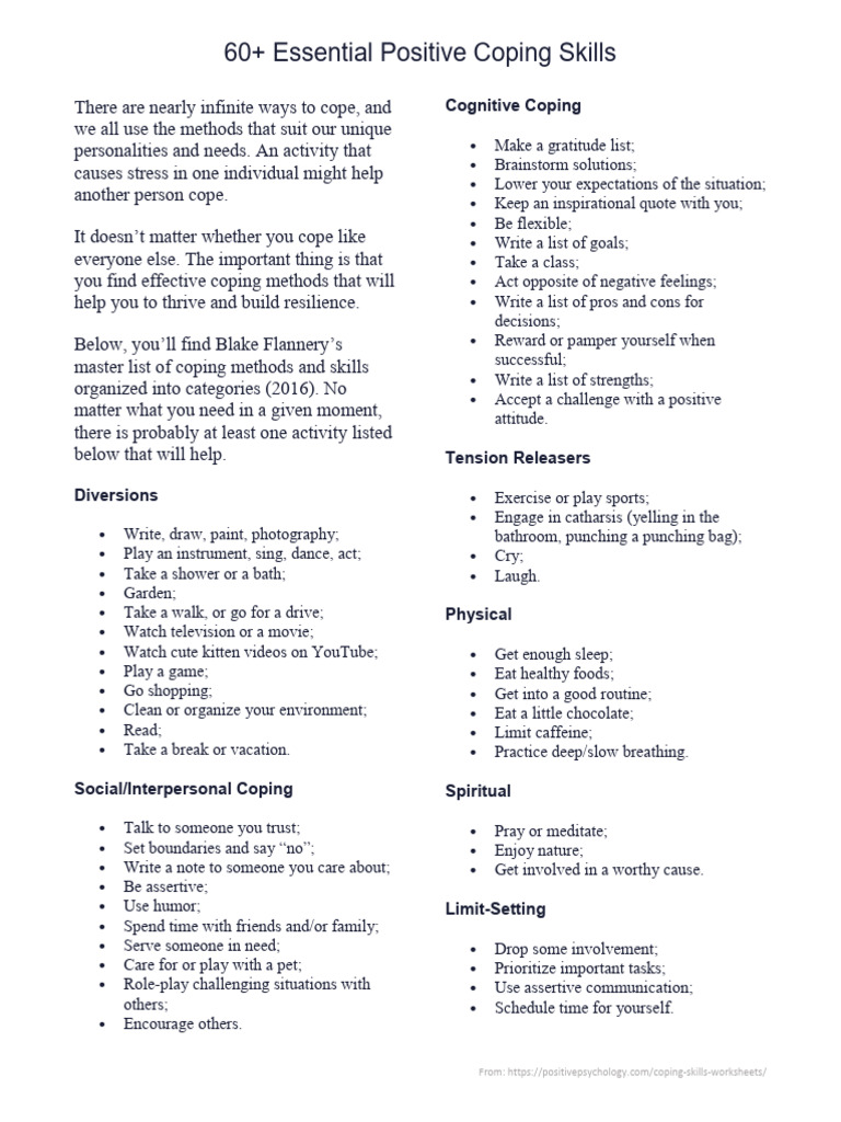 Essential Positive Coping Skills List | PDF | Emotions | Behavioural ...