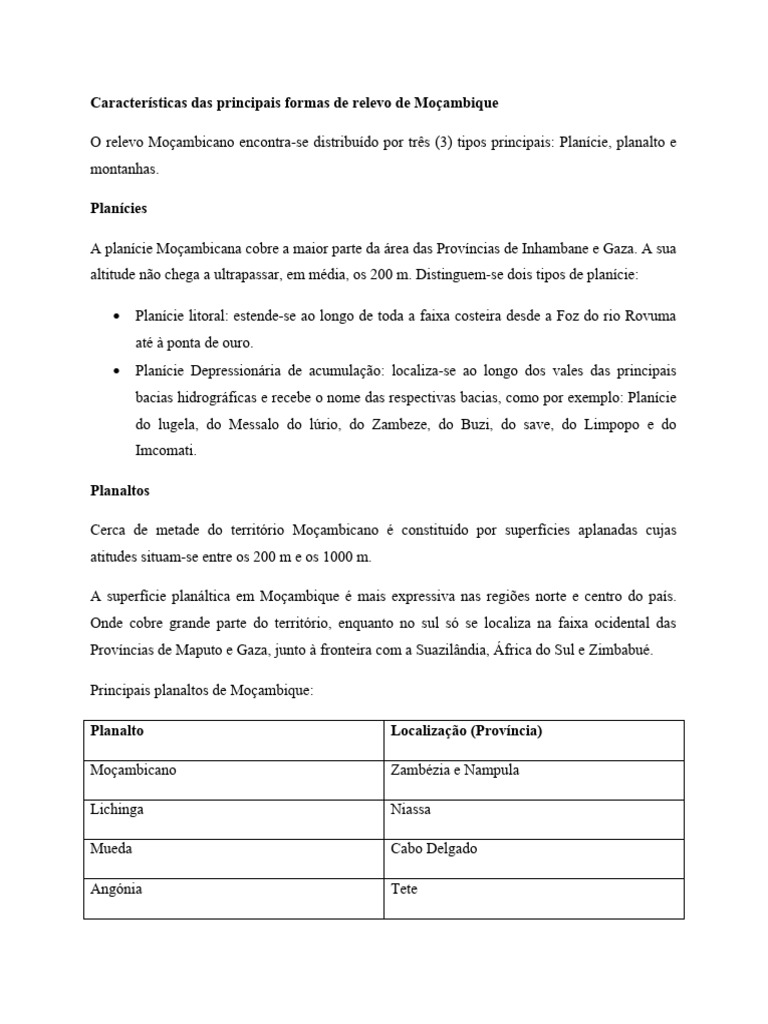 Formas de Relevo | PDF | Moçambique | Geociências