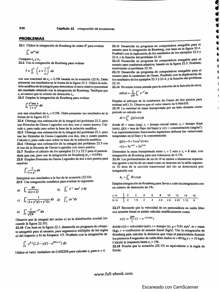 PROBLEMAS DE INTEGRACIÓN DE ROMBERG y CUADRATURA DE GAUSS | PDF