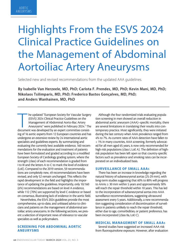Highlights From The ESVS 2024 Clinical Practice Guidelines On The ...