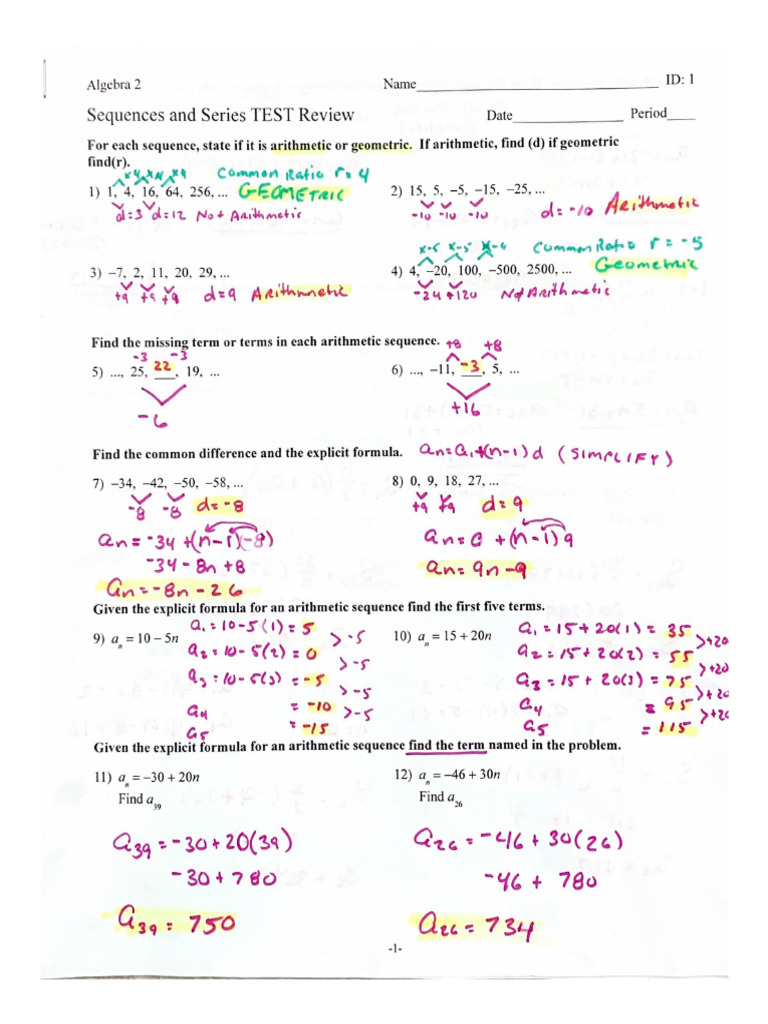 Sequences and Series Test Review | PDF