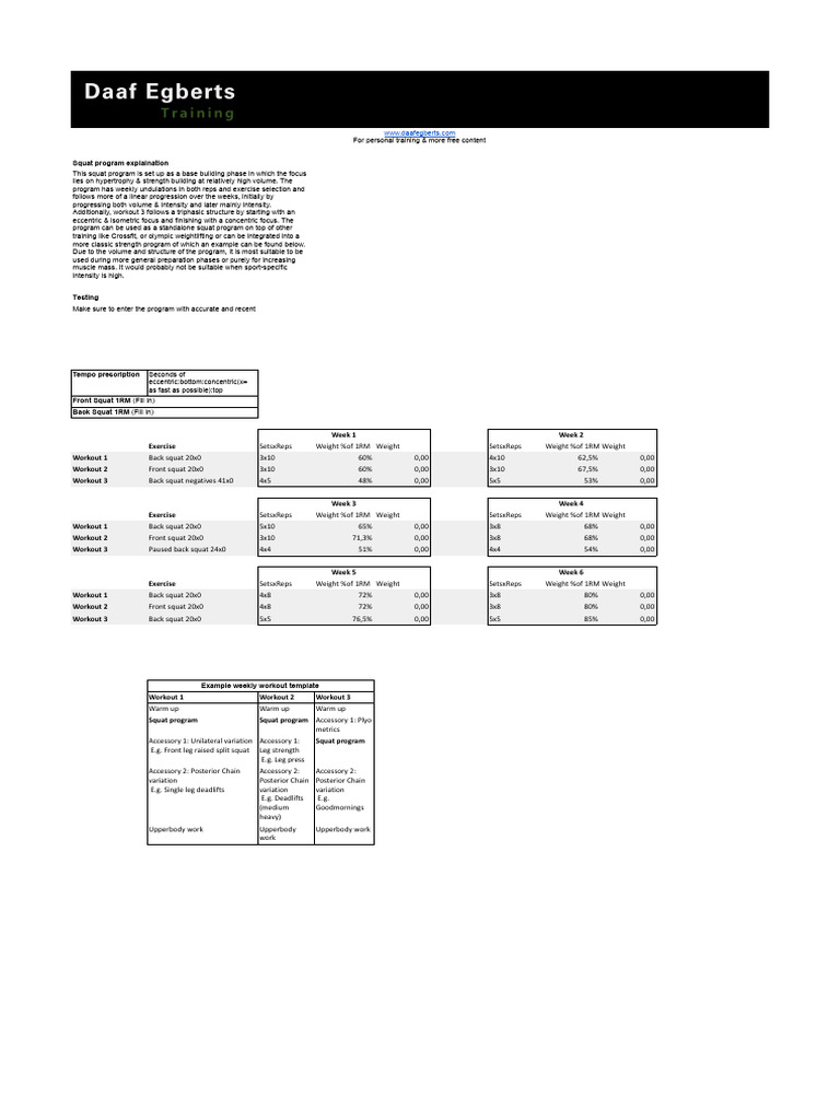 6 Week Back Squat Base Building Template | PDF | Sports Science ...