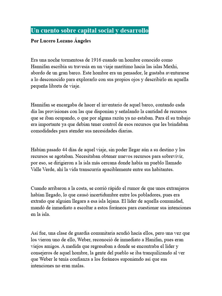 Un Cuento Sobre Capital Social y Desarrollo | PDF