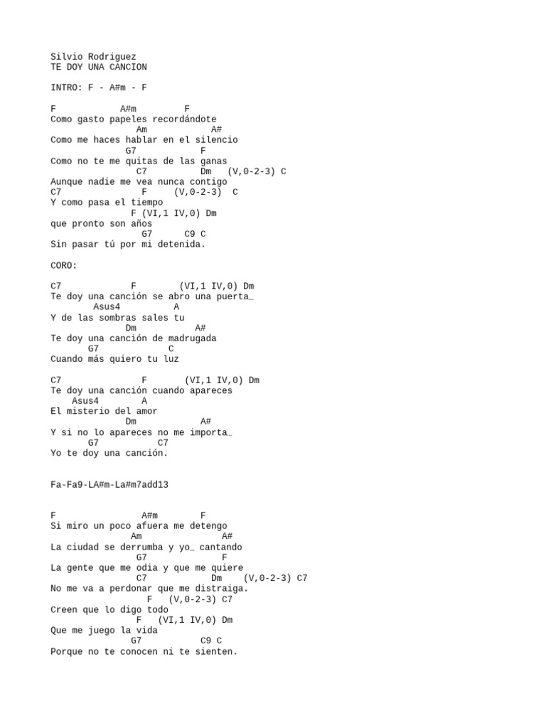 Letra y Acordes de "Te Doy Una Canción" | PDF