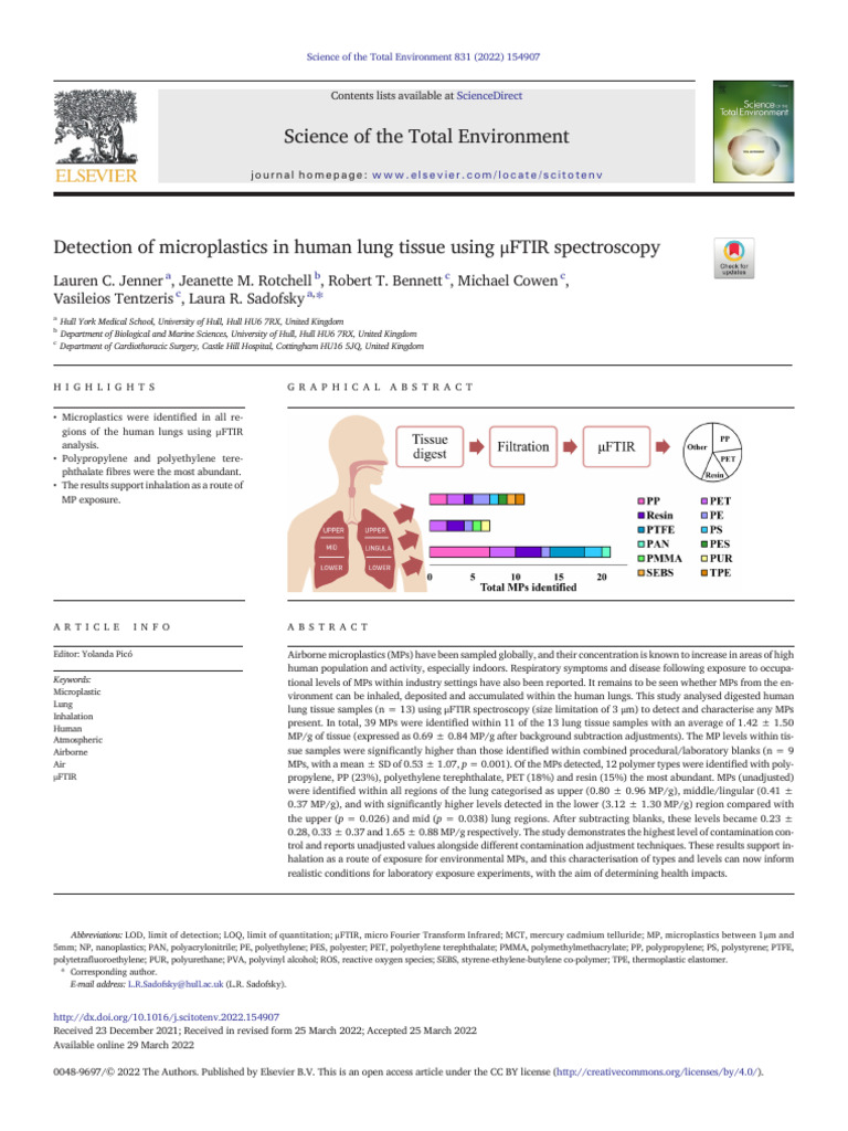 Detection Of Microplastics In Human Lung Tissue Using μftir Spectros Pdf Detection Limit