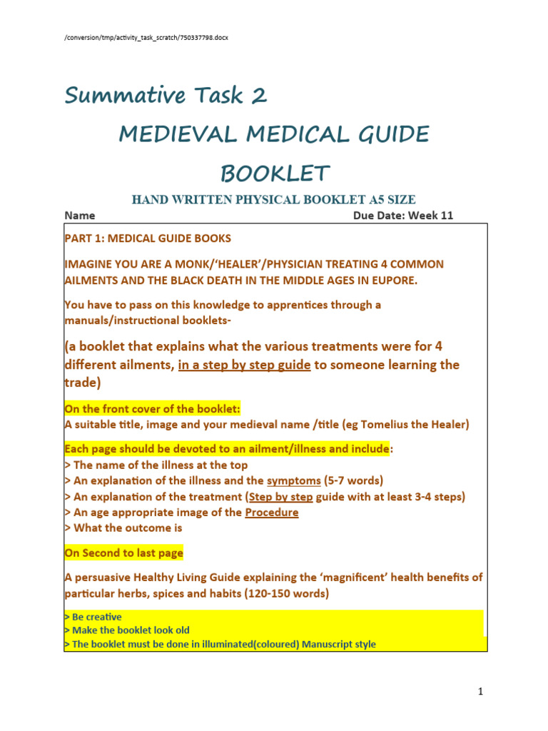 Medical Booklet Middle Ages S1 2024 Revised 2024-04-09 02 - 10 - 29 ...