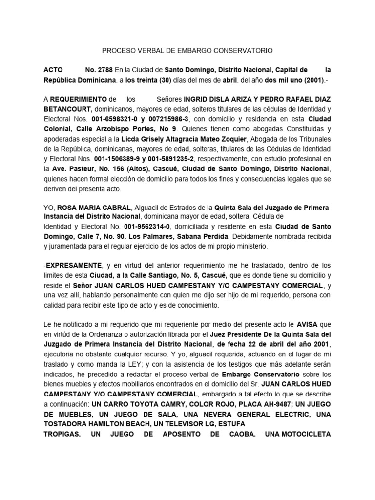 Proceso Verbal de Embargo Conservatorio | Descargar gratis PDF ...